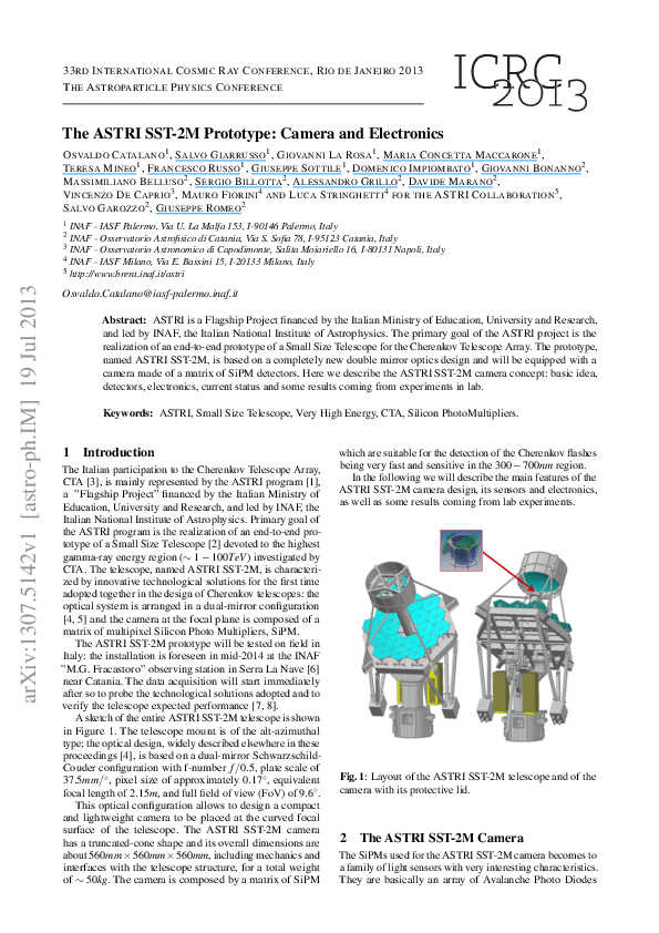 (PDF) The ASTRI SST-2M prototype: Camera and electronics