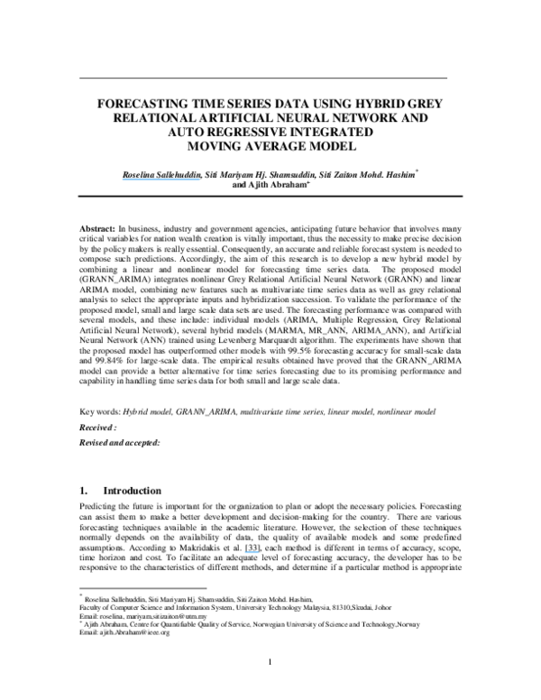Pdf Time Series Forecasting Using A Hybrid Arima And Neural Network Model Ratnadip Adhikari