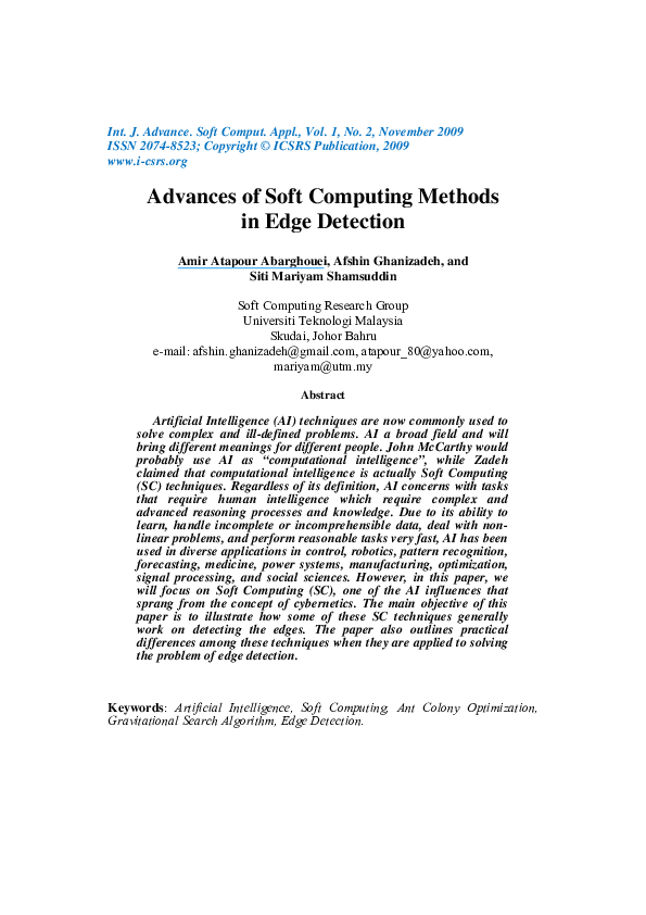 Pdf Advances Of Soft Computing Methods In Edge Detection