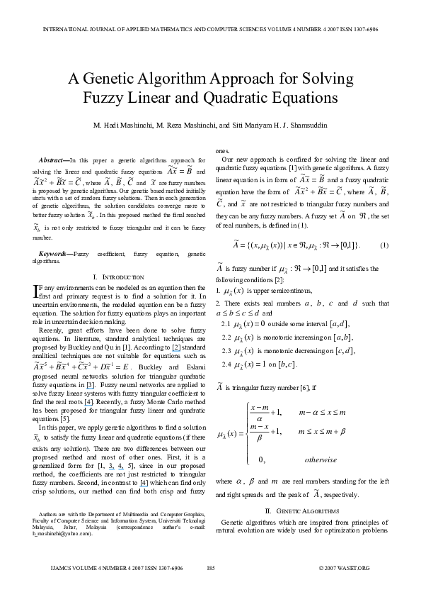 Pdf A Genetic Algorithm Approach For Solving Fuzzy Linear And