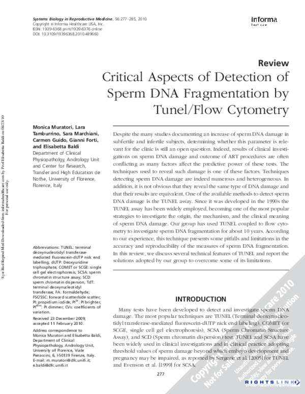 (PDF) Critical Aspects of Detection of Sperm DNA Fragmentation by Tunel ...