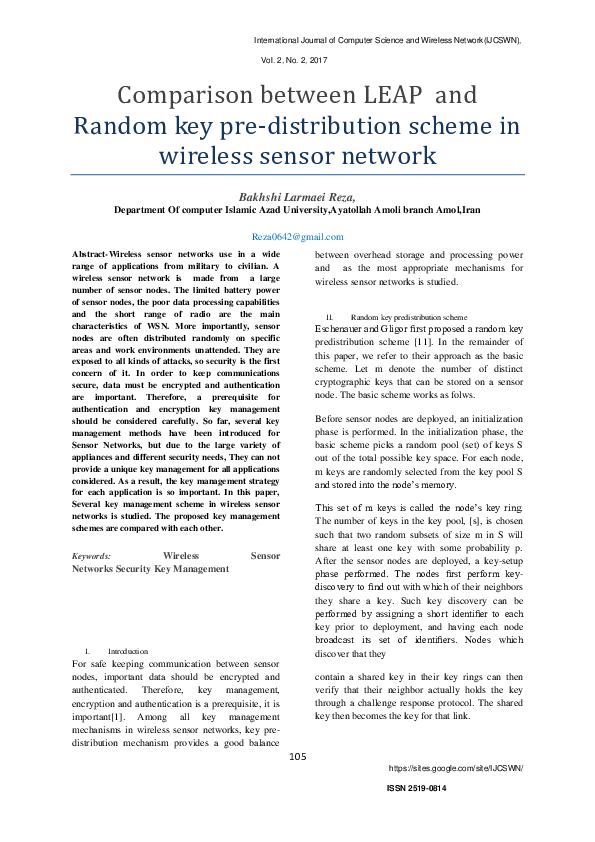 Pdf Comparison Between Leap And Random Key Pre Distribution Scheme In Wireless Sensor Network