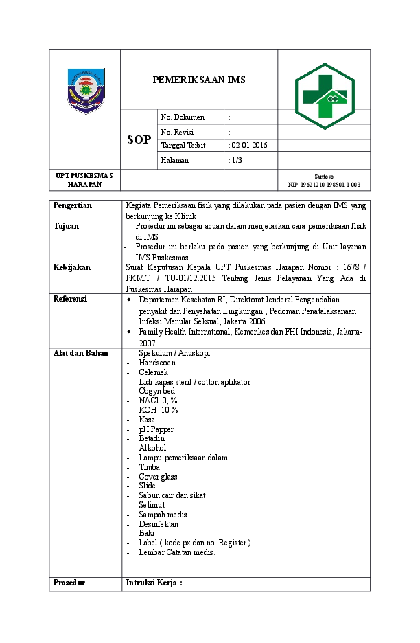 (DOC) SOP PEMERIKSAAN IMS