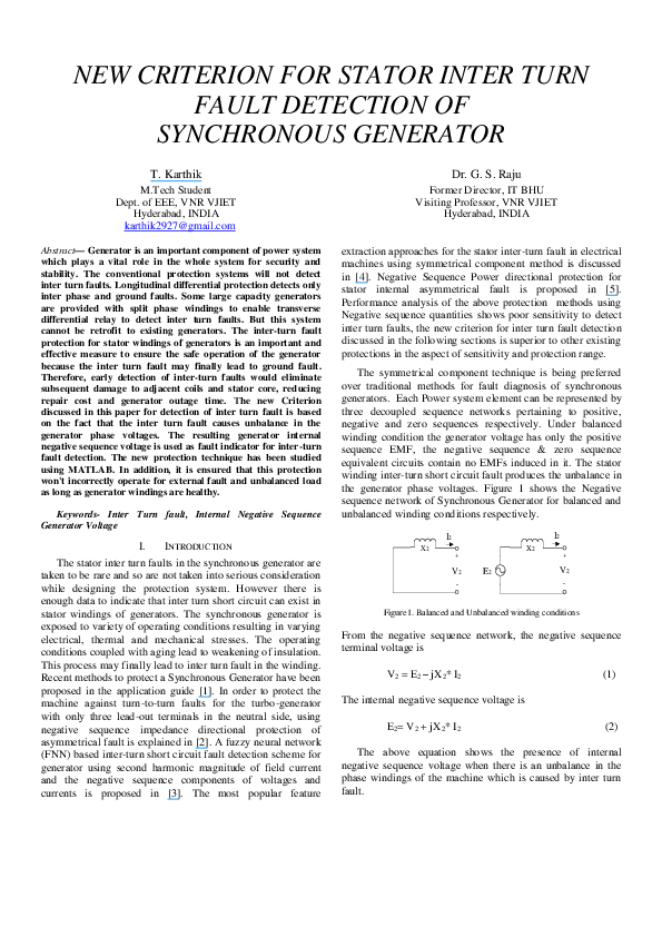 Pdf New Criterion For Stator Inter Turn Fault Detection Of