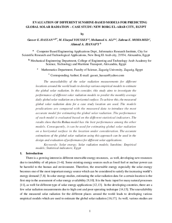 Pdf Evaluation Of Different Sunshine Based Models For Predicting