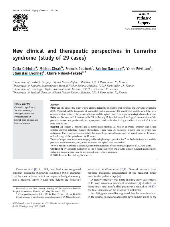 (PDF) New clinical and therapeutic perspectives in Currarino syndrome (study of 29 cases ...