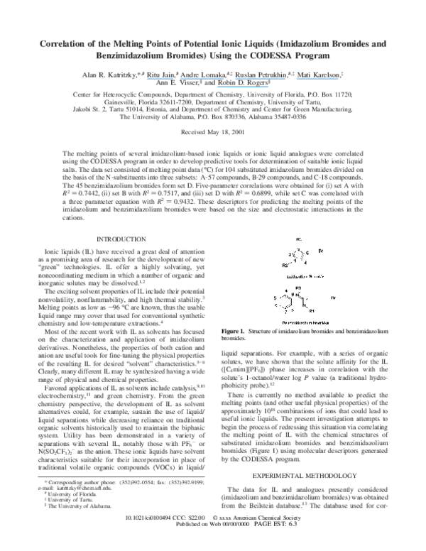 (PDF) Correlation of the Melting Points of Potential Ionic Liquids (Imidazolium Bromides and ...