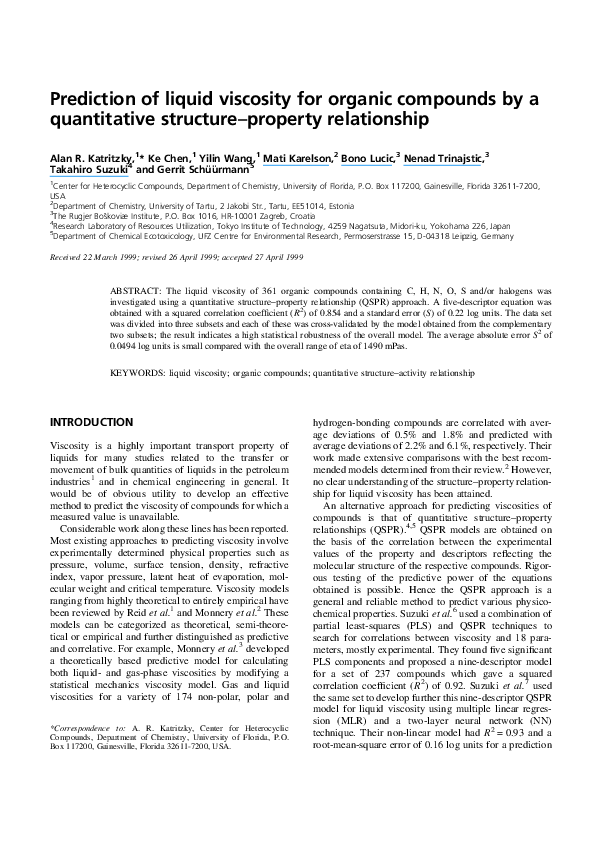 (PDF) QSPR-Based Viscosity Prediction of Organic Liquids