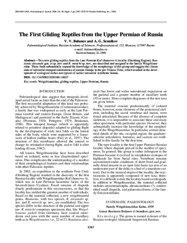 (PDF) The First Gliding Reptiles from the Upper Permian of Russia
