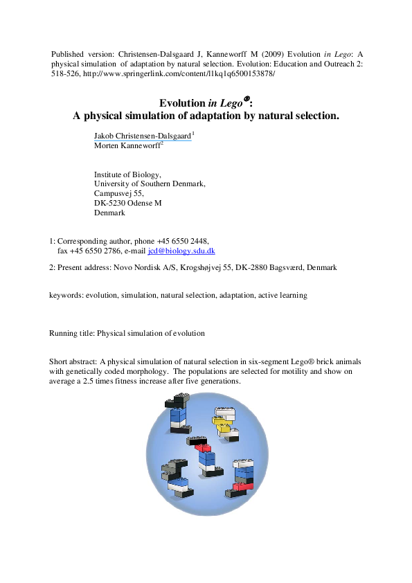 (PDF) Evolution in Lego ®: A Physical Simulation of Adaptation by ...
