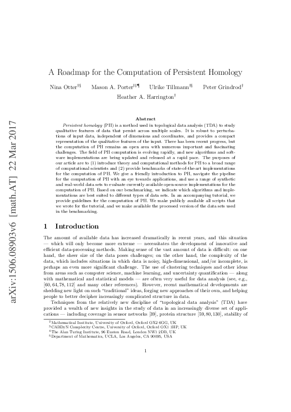 (PDF) A roadmap for the computation of persistent homology (joint with ...