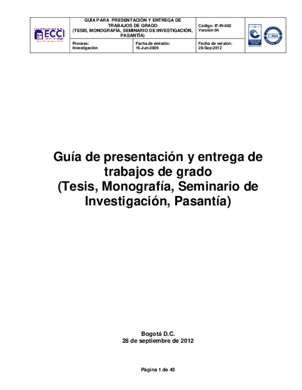 (PDF) GUÍA PARA PRESENTACIÓN Y ENTREGA DE TRABAJOS DE GRADO (TESIS ...