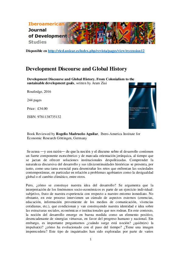 (PDF) Development Discourse and Global History. From Colonialism to the sustainable development ...