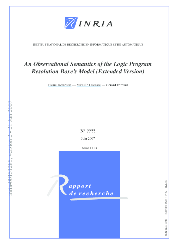 (PDF) An Observational Semantics of the Logic Program Resolution Boxe's Model (Extended Version)