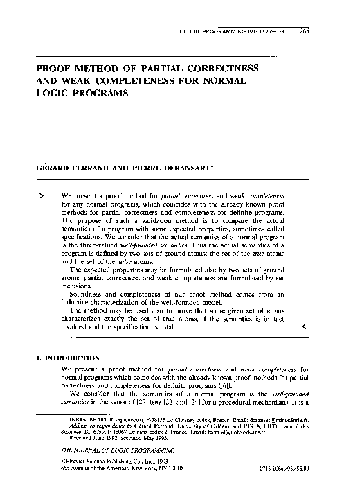 (PDF) Proof method of partial correctness and weak completeness for normal logic programs