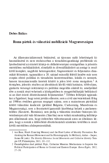 (PDF) Roma pártok és választási mobilizáció Magyarországon