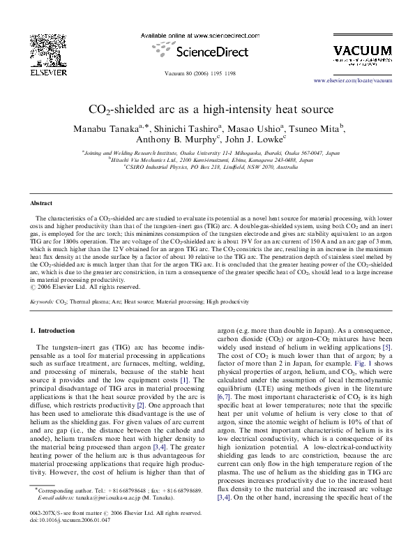 (PDF) CO2-shielded arc as a high-intensity heat source