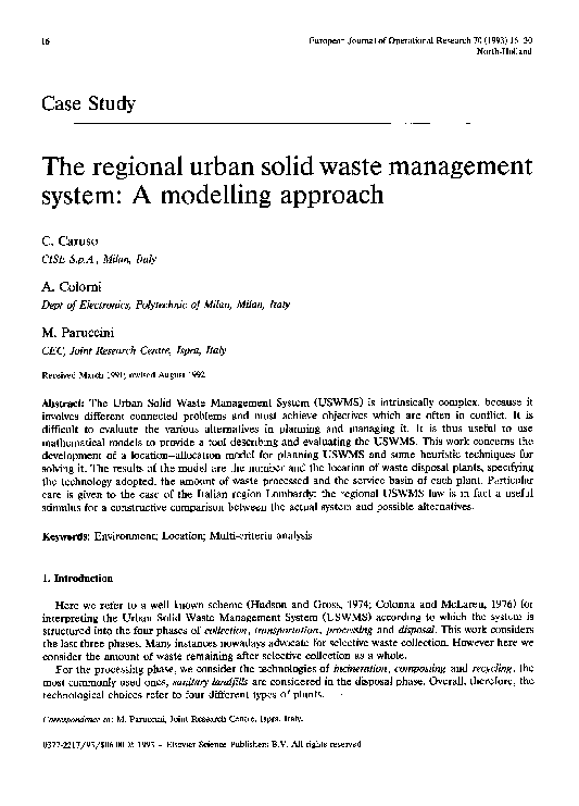 (PDF) The regional urban solid waste management system: A modelling ...