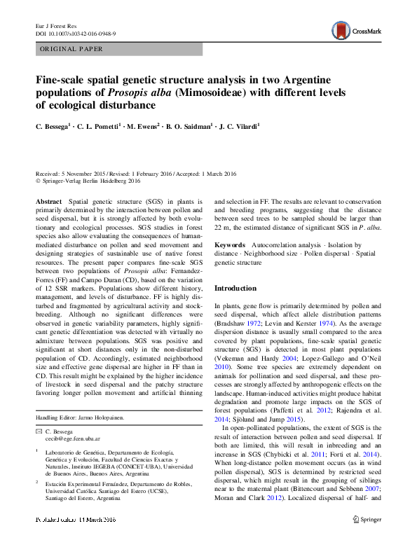 (PDF) Fine-scale spatial genetic structure analysis in two Argentine populations of Prosopis ...