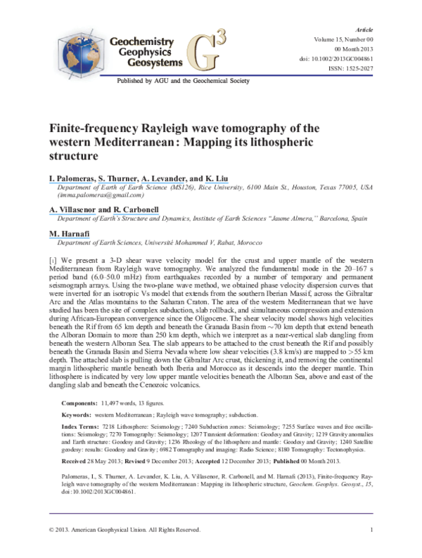 (PDF) Finite-frequency Rayleigh wave tomography of the western Mediterranean: Mapping its ...