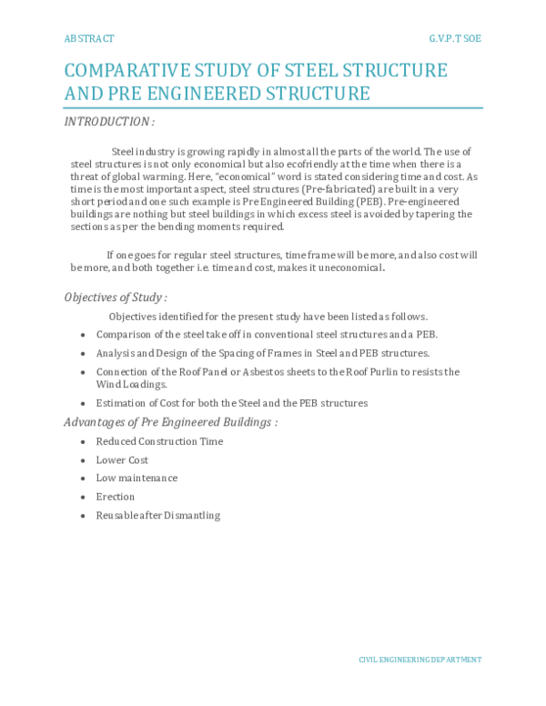 (PDF) COMPARATIVE STUDY OF STEEL STRUCTURE AND PRE ENGINEERED STRUCTURE