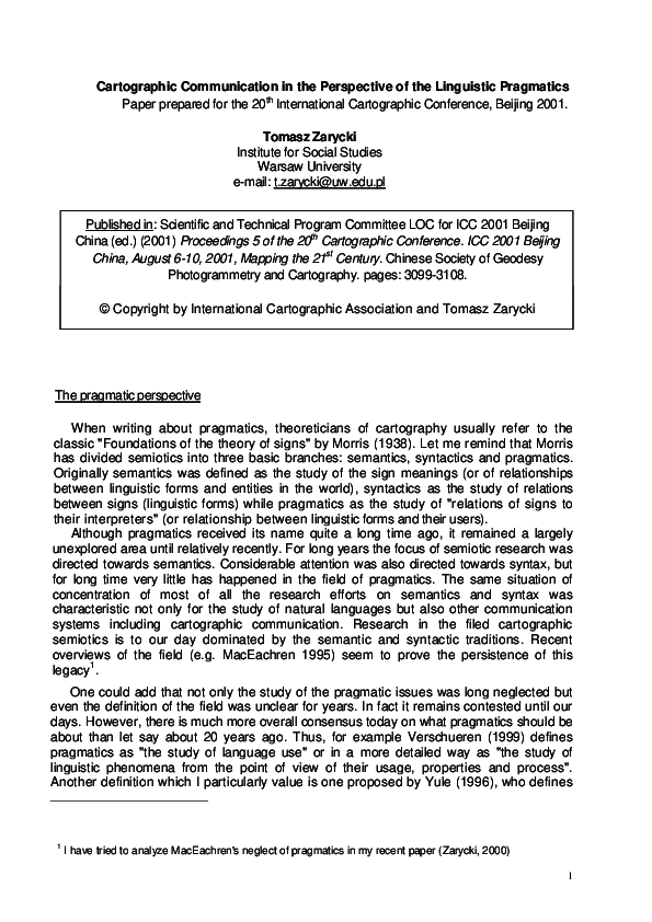(PDF) Cartographic Communication in the Perspective of the Linguistic Pragmatics