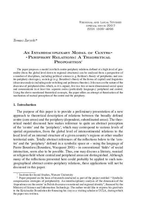 (PDF) An interdisciplinary model of centre-periphery relations: a ...