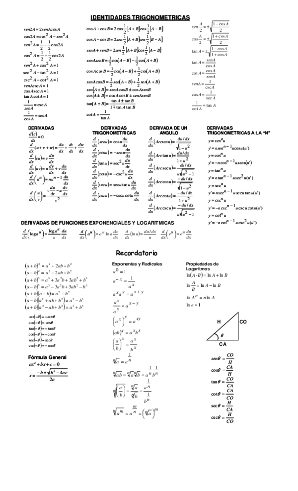 (PDF) Formulario derivadas