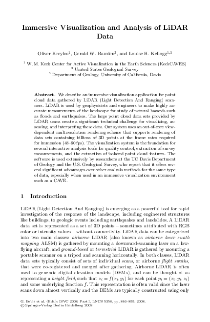 Pdf Immersive Visualization And Analysis Of Lidar Data