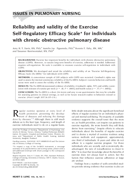 Pdf Reliability And Validity Of The Exercise Self Regulatory Efficacy