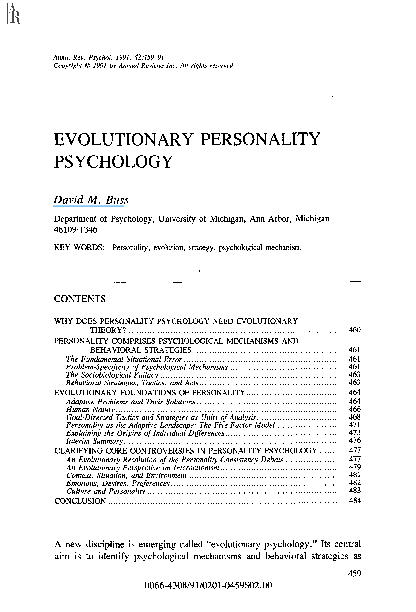 (PDF) Evolutionary Personality Psychology
