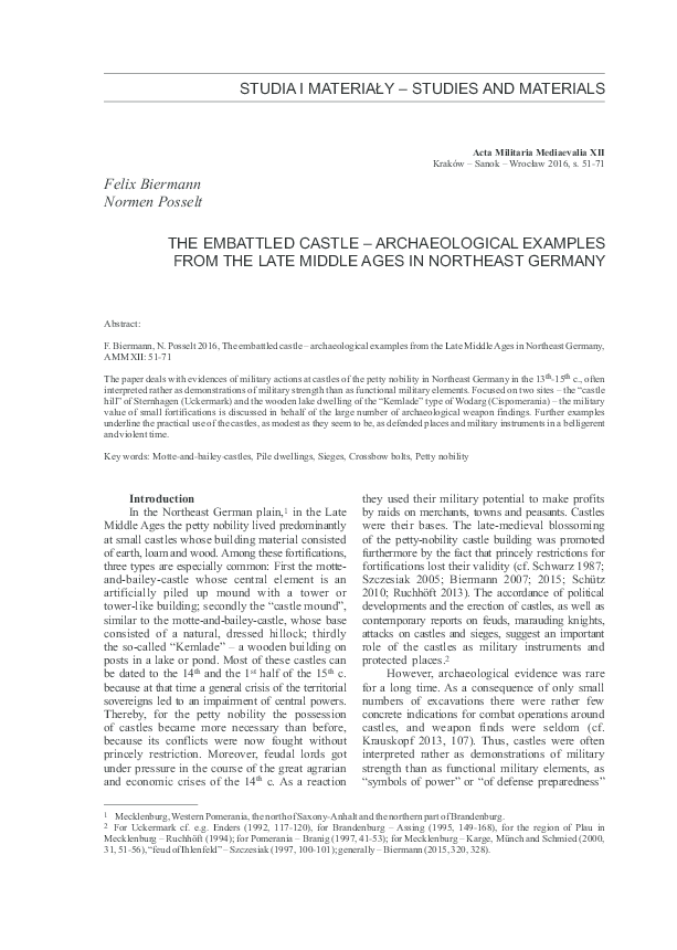 (PDF) F. Biermann/N. Posselt, The embattled castle – Archaeological ...