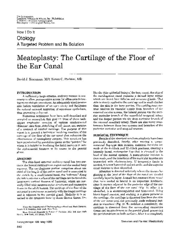 (PDF) Meatoplasty: The cartilage of the floor of the ear canal