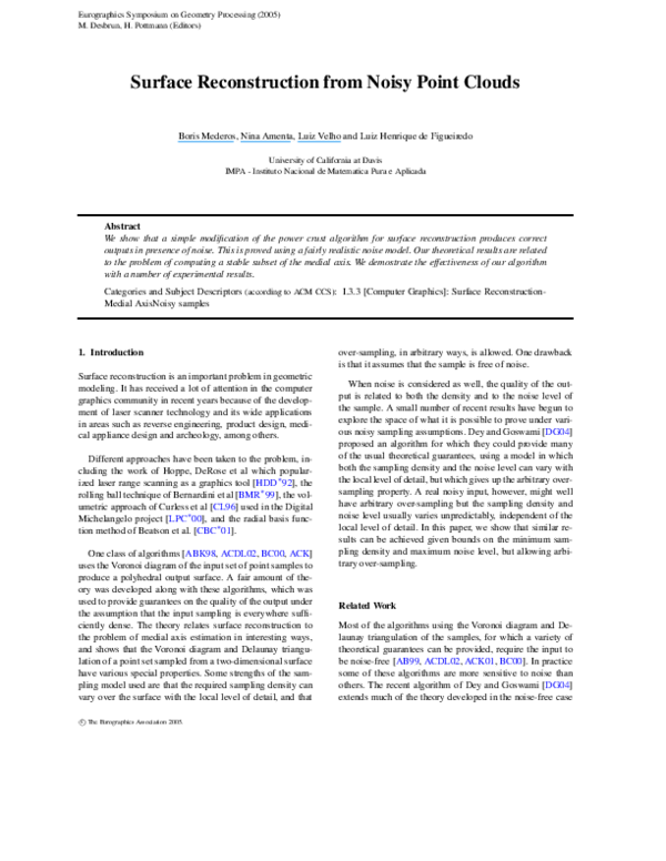(PDF) Surface Reconstruction for Noisy Point Clouds
