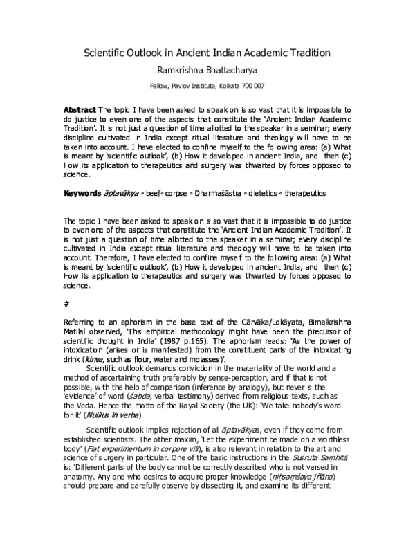(PDF) Scientific Outlook in Ancient Indian Academic Tradition