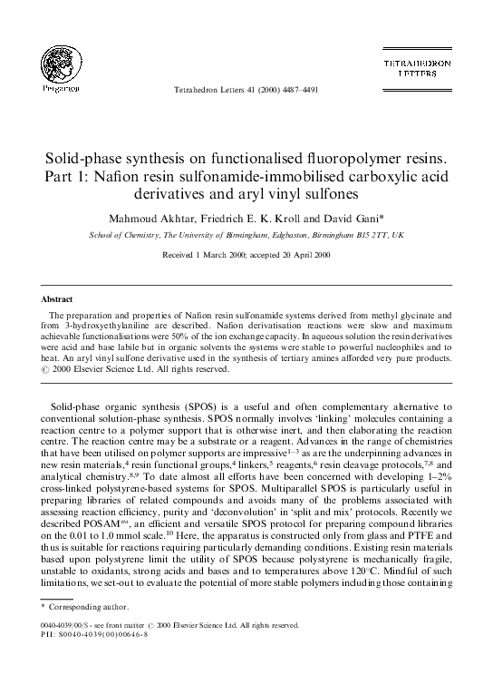 (PDF) Solid-phase synthesis on functionalised fluoropolymer resins ...