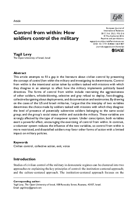 (PDF) Control from within: How soldiers control the military