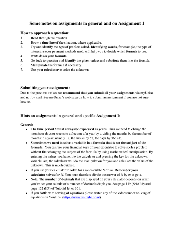 (PDF) Some notes on assignments in general and on Assignment 1 How to ...