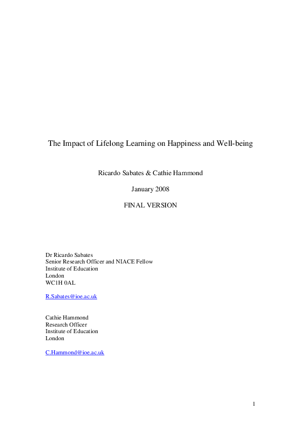 (PDF) The Impact of Lifelong Learning on Happiness and Well-being