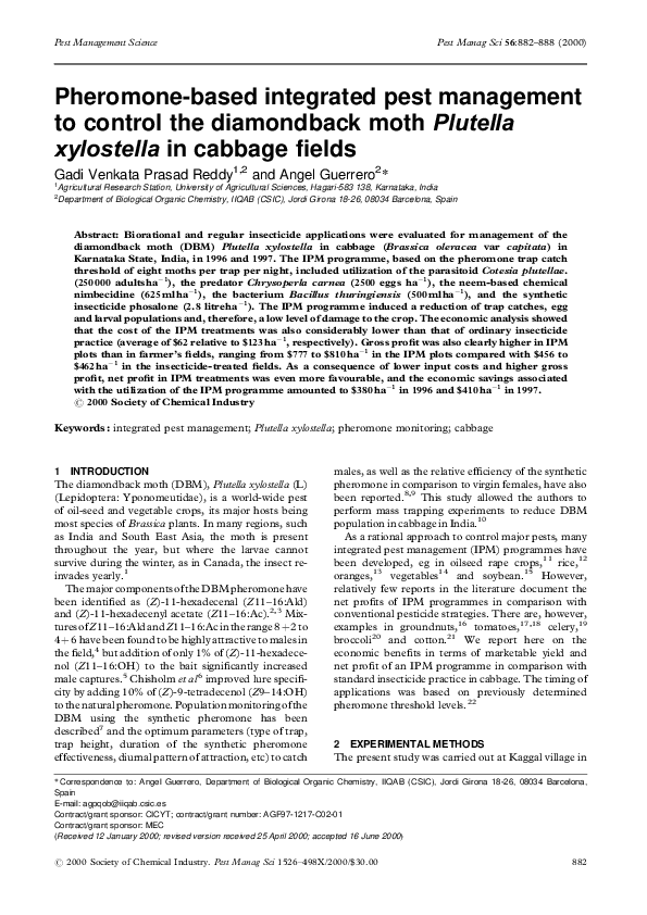 (PDF) Pheromone-based integrated pest management to control the diamondback moth Plutella ...