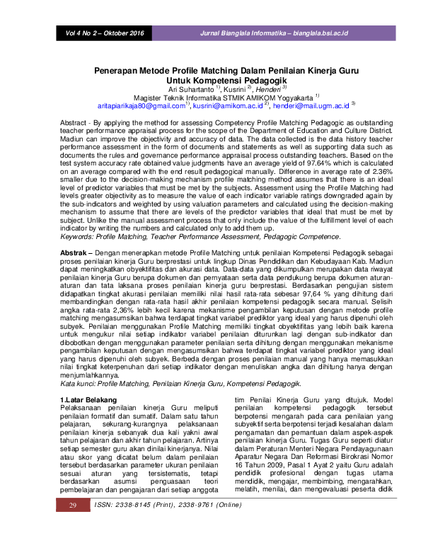 (PDF) Penerapan Metode Profile Matching Dalam Penilaian Kinerja Guru ...