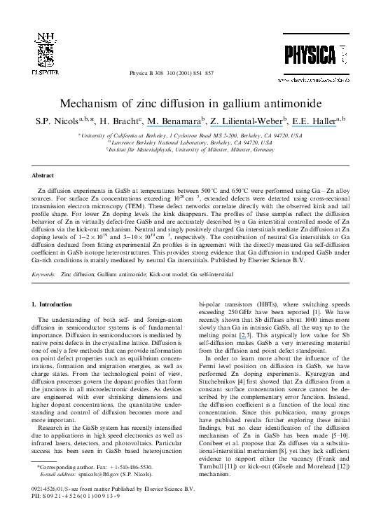 (PDF) Mechanism of zinc diffusion in gallium antimonide