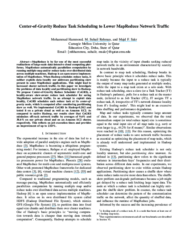Pdf Center Of Gravity Reduce Task Scheduling To Lower Mapreduce