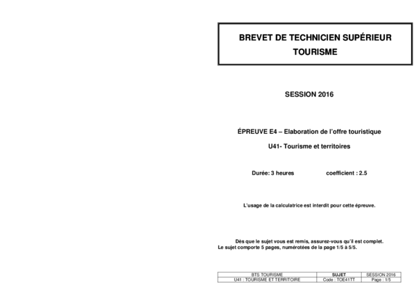 bts tourisme 2016 corrigé