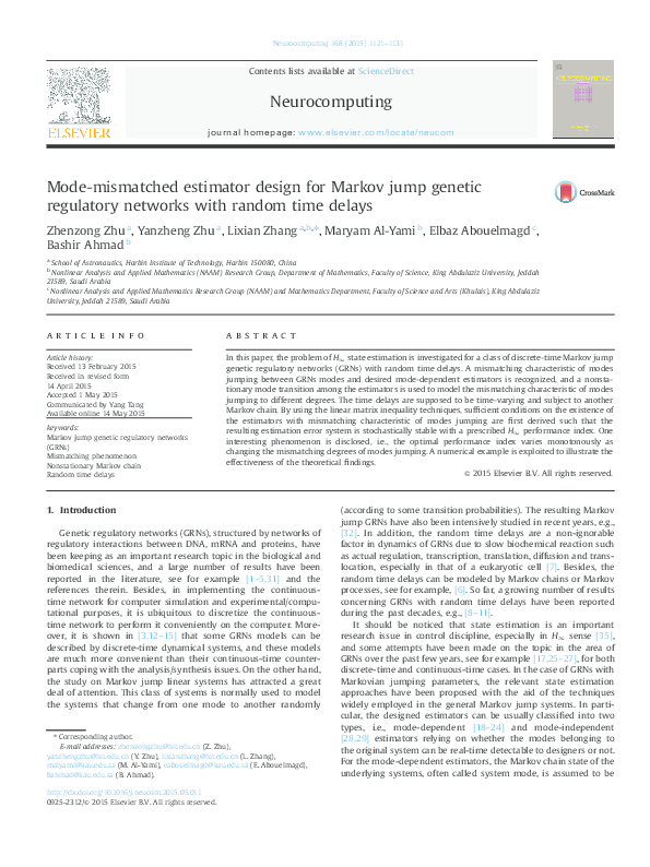 Pdf Mode Mismatched Estimator Design For Markov Jump Genetic Regulatory Networks With Random