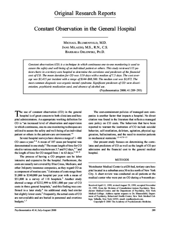 (PDF) Constant observation in the general hospital