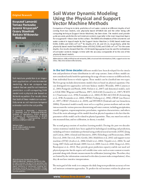 (PDF) Soil water dynamic modeling using the physical and support vector machine methods