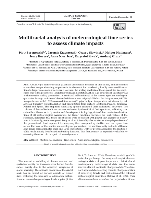 Pdf Multifractal Analysis Of Meteorological Time Series To Assess
