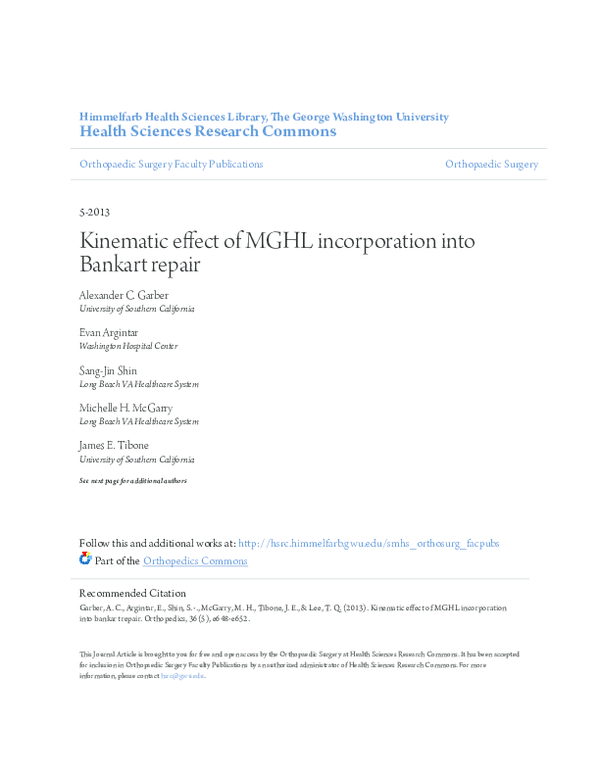 (PDF) Kinematic Effect of MGHL Incorporation into Bankart Repair