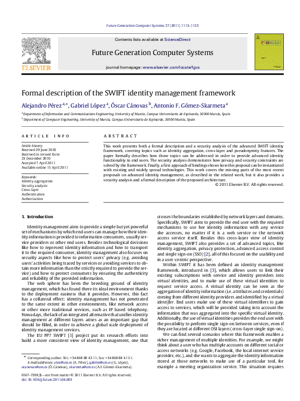 (PDF) Formal description of the SWIFT identity management framework